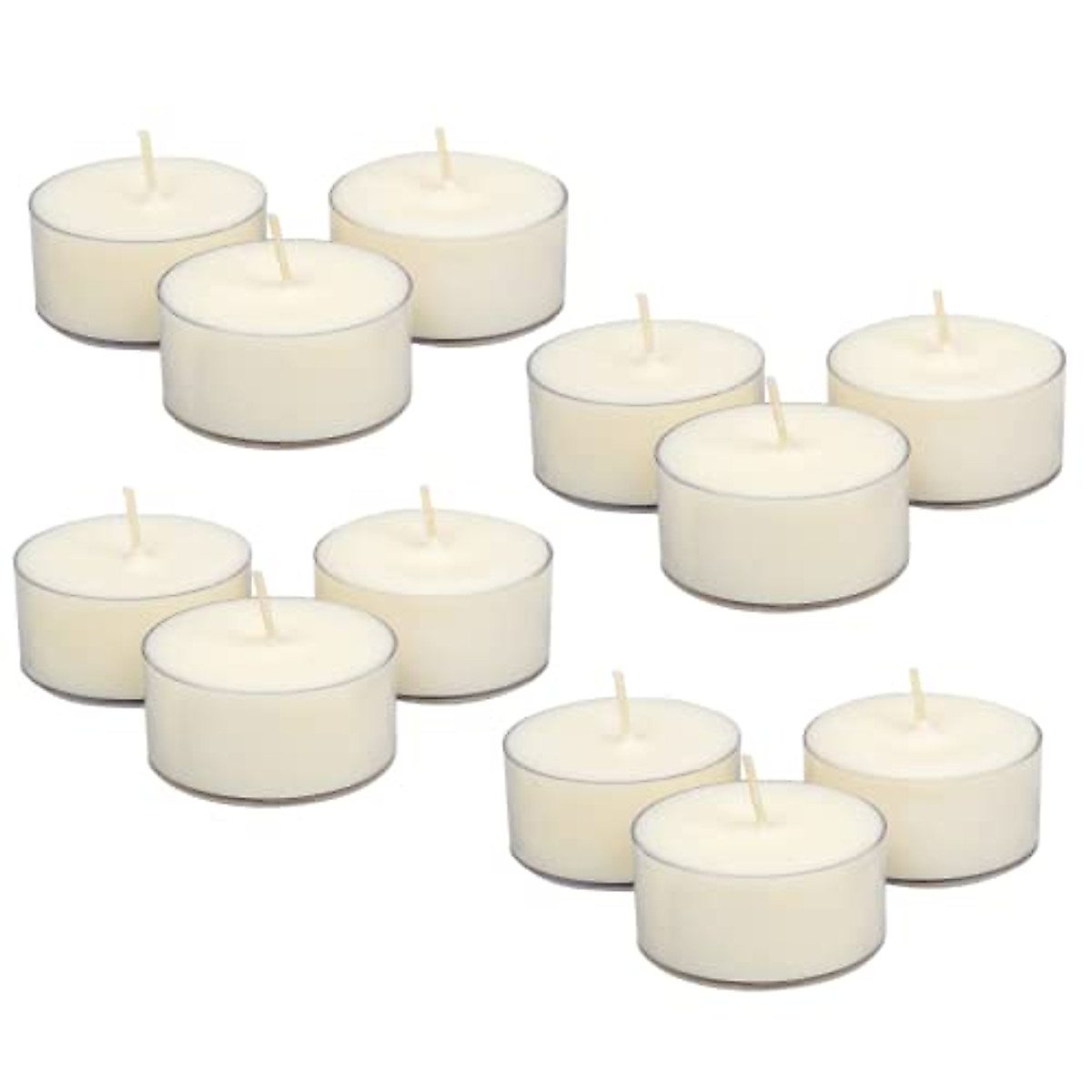 Soy Tealight Candles - 12 Unscented - All Natural Color - Clear Cup Candles with 6 to 8 Hour Burn Time