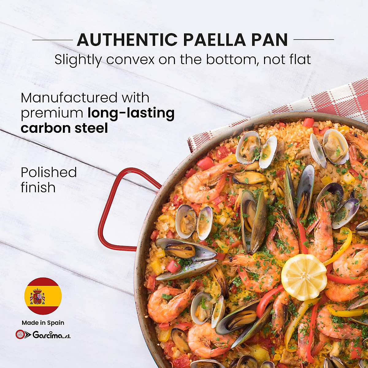Machika Skillet Pan | Carbon Steel Paella Pan | Carbon Steel Pans for Cooking | Thin Carbon Steel Pan for Paella | Perfect for Outdoors, Camping, Parties, and More | 6 Servings | 13 In |
