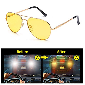 SODQW Aviator Night-Driving Glasses, Night-vision Goggles Anti Glare Polarized Yellow Lens, Fashion Safety Glasses (Gold Frame/Yellow Night-Driving Glasses)