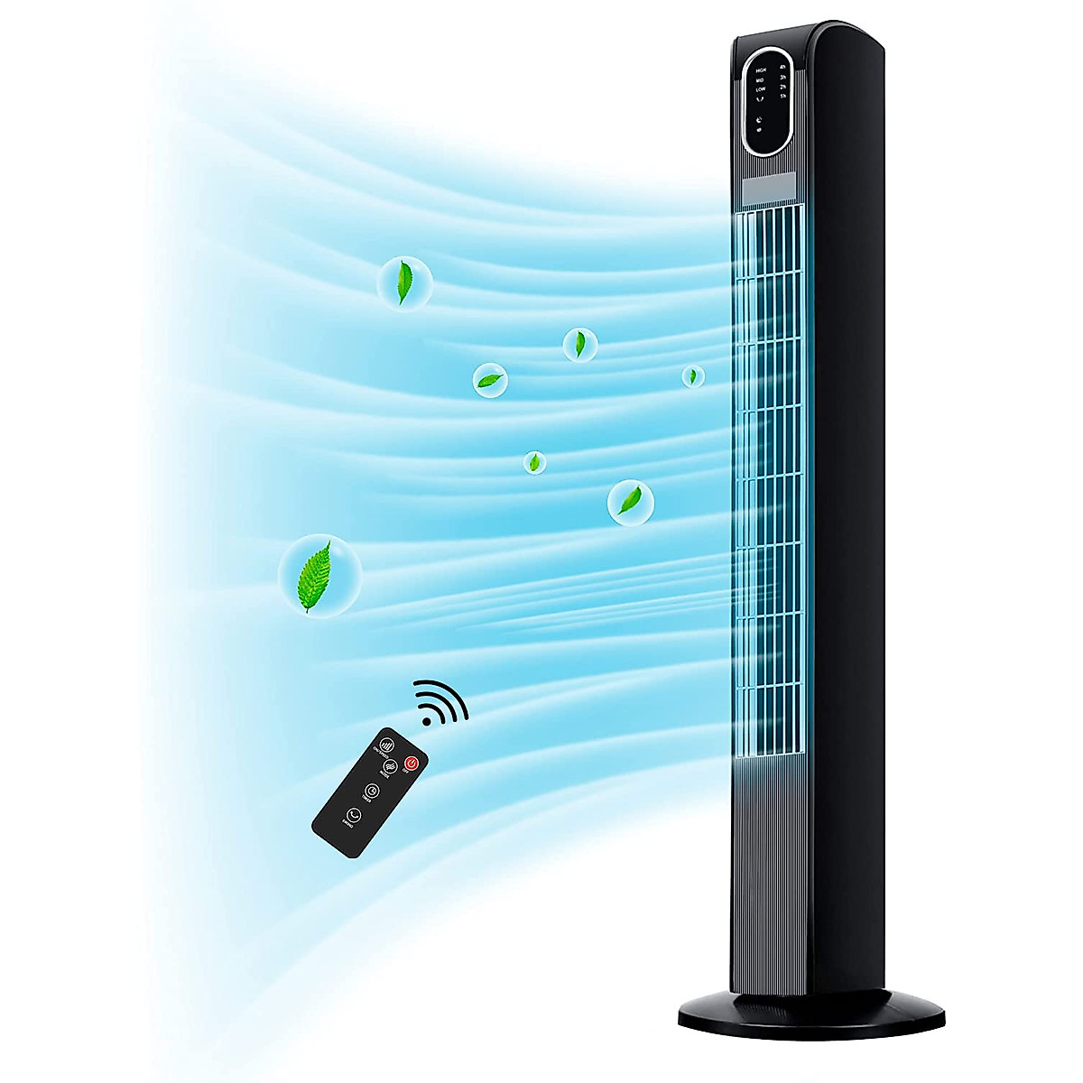 Uthfy Electric Standing Tower Fan,34'' Oscillating Tower Fan with Remote, Floor Fan for Bedroom Office and Home,Quiet Cooling Fan,Portable Bladeless Tower Fan with LED Display,Black