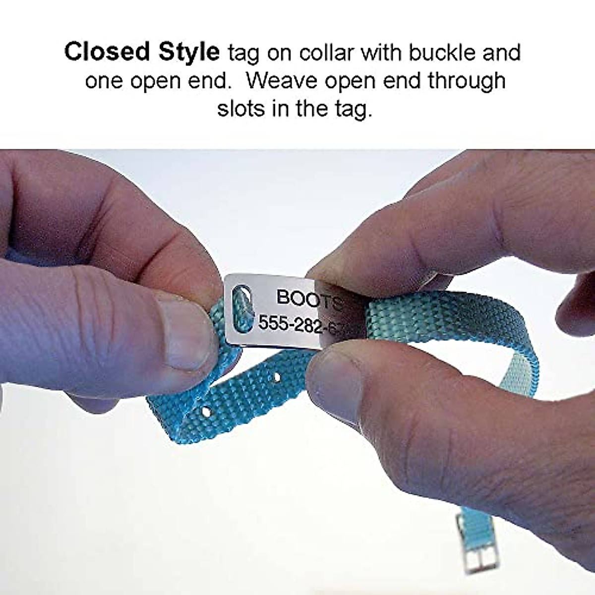 LuckyPet Slide-On Pet ID Tag: Large-fits 1 inch Collars, Open Ends - Personalized Dog and Cat Tags, Silent, Chew-Proof Stainless Steel Collar Tags, Custom Engraved