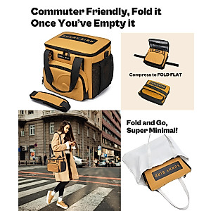 SUNNY BIRD 12L Large Insulated Lunch Bag, Leakproof and Foldable Lunch Cooler Box for Women Adult and Men, Fits 18 Cans (Ochre 01)