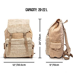 Large Hemp Backpack - Eco Friendly Unisex Rustic Bag Durable by Freakmandu White