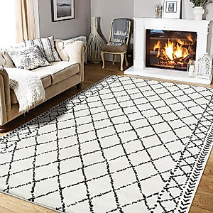 FairOnly Modern Area Rug 4x6 Shag Plush Rug Lattice Fluffy Rug Geometric Rugs for Living Room Bedroom Moroccan Carpet Low-Pile Indoor Soft Non-Slip Accent Rug Farmhouse Office Home Decor