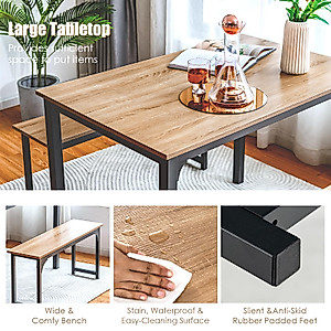 NAFORT 3-Piece Dining Table Set for 4, 43.5" Modern Kitchen Table Set w/2 Benches & Metal Frame, Space Saving Dining Room Table Set with MDF Wood Board, Ideal for Home, Restaurant, etc.