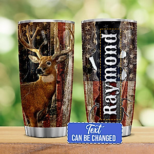 Wassmin Personalized Hunter Gifts For Men Deer Hunting American Flag Tumbler 20oz 30oz Stainless Steel Insulated Tumblers Hunters Coffee Travel Mug Cup Birthday Father's Day Hunter Stuff Gift