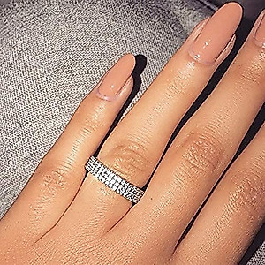 Sudoefos 925 Sterling Silver Eternity Band Width Engagement Anniversary CZ Engagement Bridal Ring Band (9) sd-0224-s