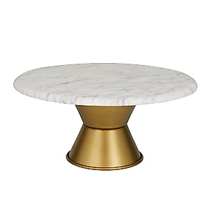 CosmoLiving by Cosmopolitan Ceramic Cake Stand with Gold Base, 14" x 14" x 6", White