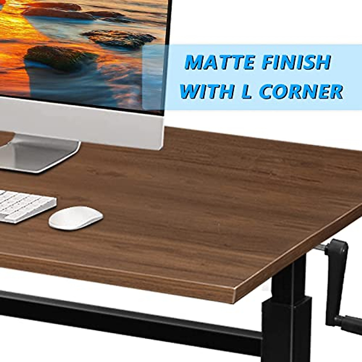 ERGO COMFY Manual Height Adjustable Standing Desk, 48 x 24 Inch Hand Crank Standing Desk with One-Piece Table Top, Sit Stand up Rising Desk, Home Office Computer Workstation, Walnut and Black