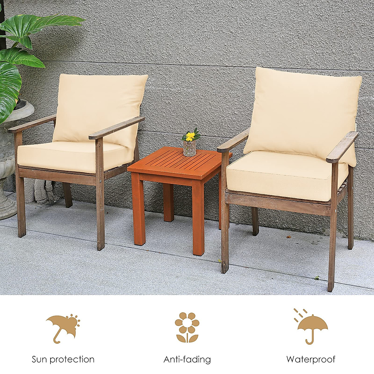 Giantex Patio Cushion Set, Deep Seat and Back Cushion, Outdoor Chair Pads with Ties, Cushion Replacement for Patio Furniture, Waterproof and High Resilient, 6 Inch Thick Indoor Floor Cushion