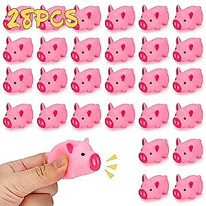 3 otters 28PCS Mini Rubber Pig Baby Bath Toys, Pink Piggy Float Squeak Toys for Boys and Girls, Piggie Party Decorations Favors, Bathtub Toys Squeaky Pig for Preschool Kid