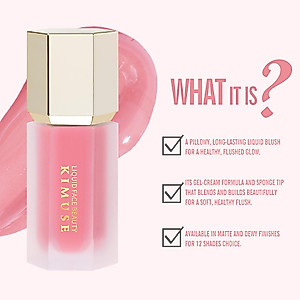 KIMUSE Soft Cream Blush Makeup, Liquid Blush for Cheeks, Weightless, Long-Wearing, Smudge Proof, Natural-Looking, Dewy Finish