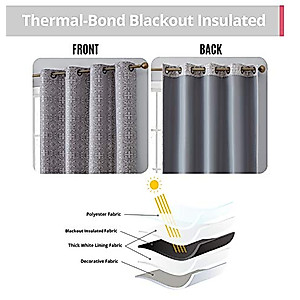 HLC.ME Mia Moroccan Tile 100% Complete Blackout Heavy Thermal Insulated Energy Savings Heat/Cold Blocking Grommet Short Curtain Drapery Panels for Bedroom & Living Room, 2 Panels (52 W x 63 L, Grey)