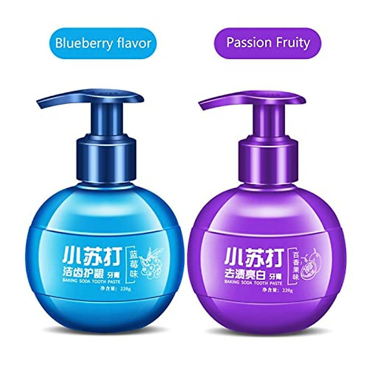 220g Instant Clean Intensive Stain Removal Whitening Toothpaste Baking Soda Blueberry Flavor Toothpaste Prevent Tooth Decay (Purple)