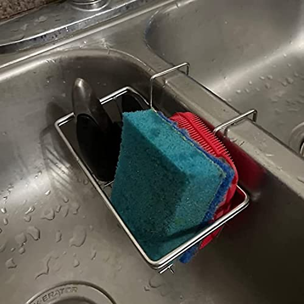 JIANYI Sponge Holder, Stainless Steel Sponge Holder for Kitchen Sink, Rustproof Durable Brush Sink Caddy for Sponge, Dishwashing, Brush Drying