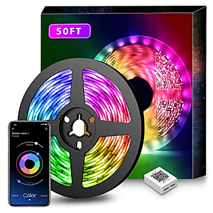 Nexillumi 65.6Ft LED Strip Lights Music Sync Color Changing RGB LED Strip 44-Key Remote, Sensitive Built-in Mic, App Controlled LED Lights Rope Lights, 5050 RGB LED Light Strip(APP+Remote+Mic)