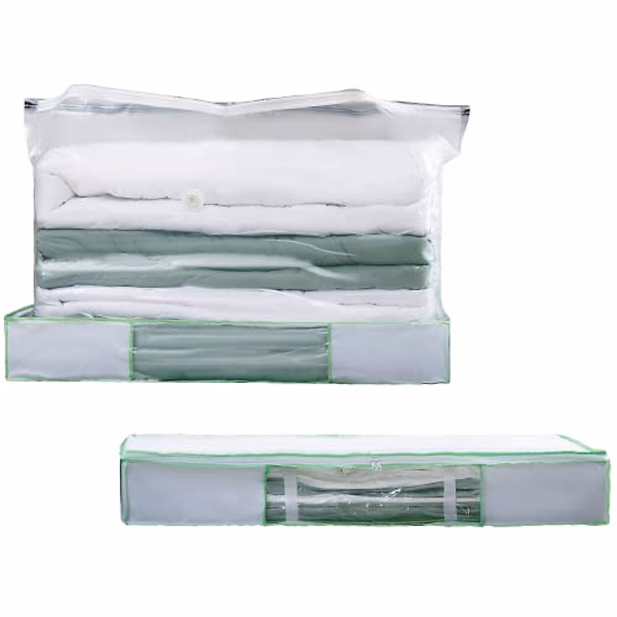 TAILI Under Bed Storage Bin with Vacuum Storage Bag, 1 Pack Foldable Under Bed Storage Box for Quilts Pillow Blankets and Linen Protection, Clear Window, 2 Sturdy Zippers, 41" x 17.7" x 6"