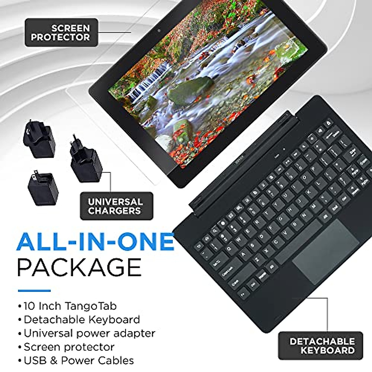 Simbans [3 Bonus Items] TangoTab 10 Inch Tablet and Keyboard 2-in-1 Laptop, 4 GB RAM, 64 GB Disk, Android 10, Mini-HDMI, Micro-USB, USB-A, Inbuilt GPS, Dual WiFi, Bluetooth Computer PC - TLX