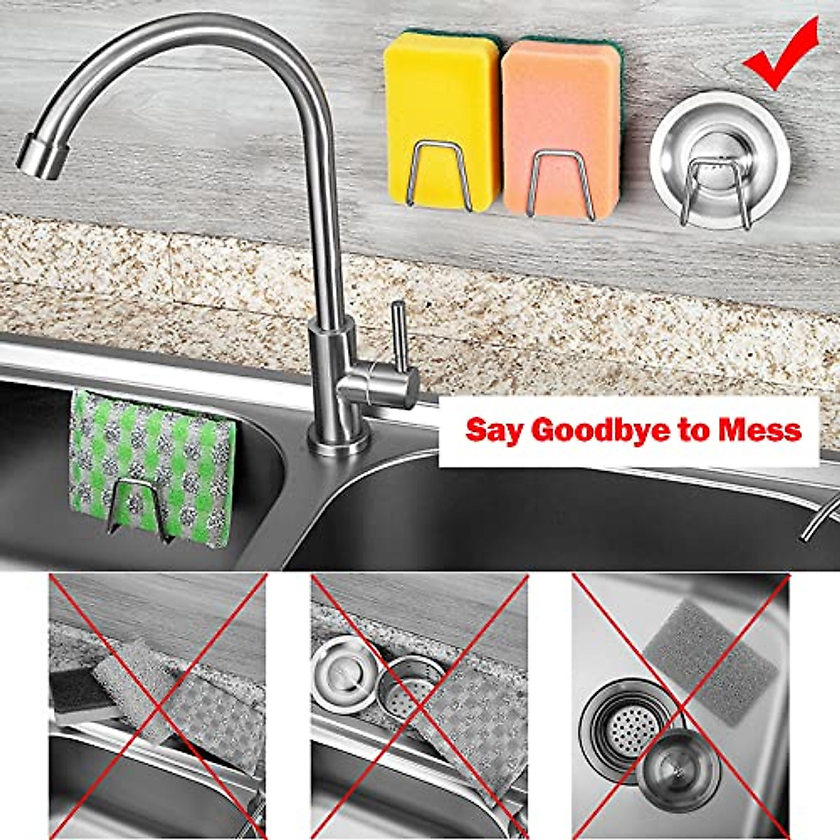Sink Sponge Holder- 3pcs Sink Caddy Sponge Holder Strong Adhesive Sponge Holders Rustproof & Waterproof for Kitchen Sink Loofah Holder Modern Storage