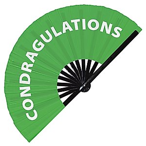Condragulations Hand Fan Foldable Bamboo Circuit Hand Fan Funny Gag Slang Words Expressions Statement Gifts Festival Accessories Rave Handheld Circuit Event Fan Clack Fans (Green)