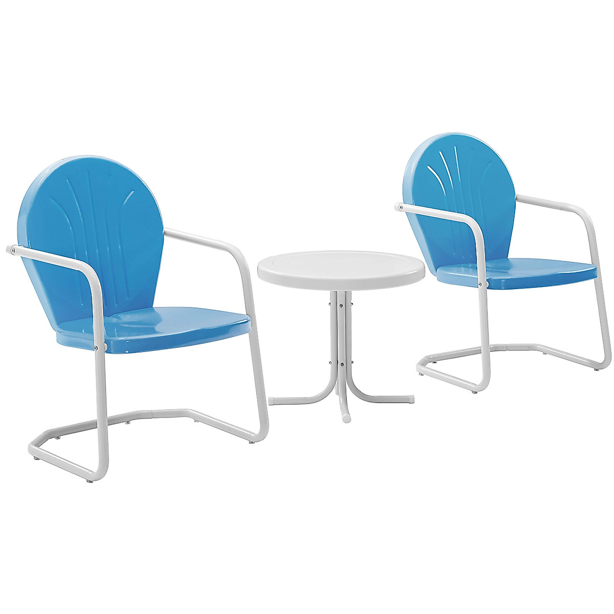 Crosley Furniture Griffith 3-Piece Outdoor Chair and Side Table Set, Retro Metal Bistro Patio Sets for Porch, Sky Blue