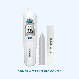 BV Medical Instant Fast Ear Thermometer for Adults, Kids, Toddlers, and Babies with 25 Probe Covers, Stand, and Cover for Clinic or Home