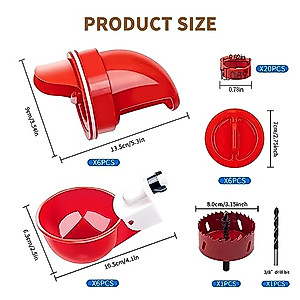 Chicken Feeder and Chicken Drinker Set and（Chicken Leg Bands 20 Pack）,Automatic Poultry Feeder Kit for Chickens,Birds,Turkeys Etc,Leak-Proof and Sun-Proof Chicken Feeder Chicken Water Cups (6pc, red)
