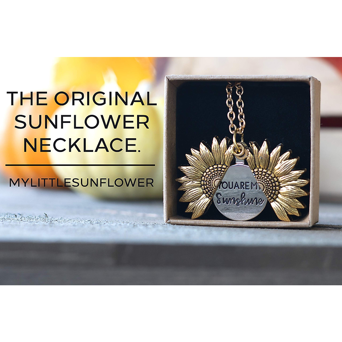 MyLittleSunflower - You are My Sunshine Necklace - Sunflower Necklace Locket with Engraved Hidden Message Pendant for Women, Mother, Daughter