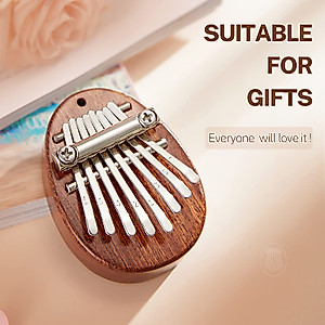 Mini Kalimba 8 Keys Thumb Piano Cute Portable Exquisite Oval Finger Piano Musical Instrument Sapele Wood Marimba Good Accessory Pendant Gift for Kids Adult Beginners