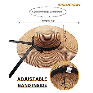 Womens Wide Brim Straw Sun Hat UV Protection UPF50 Foldable Beach Hat Floppy Packbale Summer Hat Travel(Khaki)