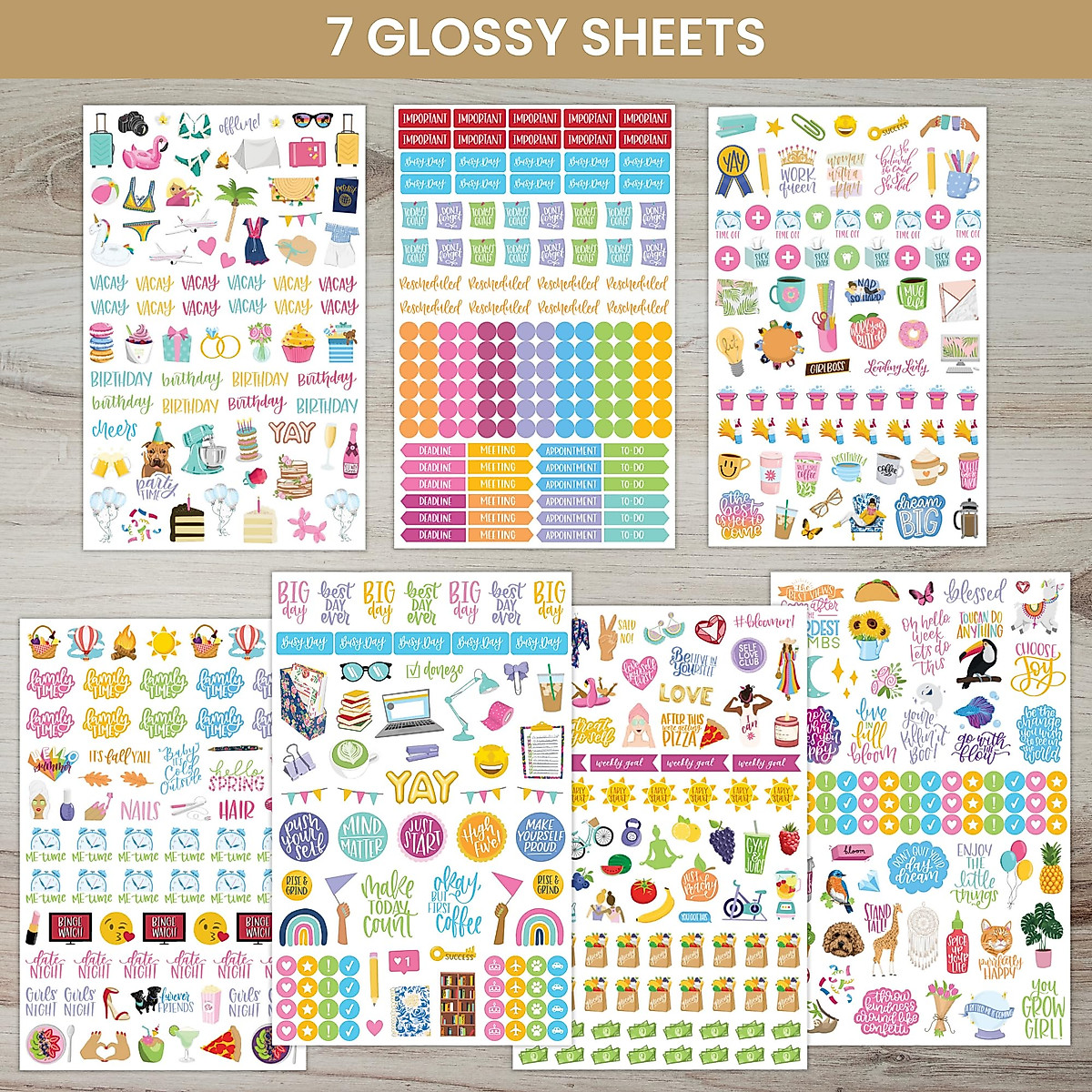 Bloom Daily Planners Newly Improved Classic Planner Sticker Sheets - Variety Sticker Pack for Decorating, Planning, Scrapbooking, etc. - 708 Stickers Per Pack!