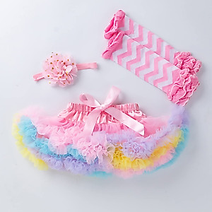 My First Easter Outfits Baby Girl Short Sleeve Rabbit Romper+Tutu Skirt+Headband+Leg Warmers Clothes Set (Pink, 0-3 Months)