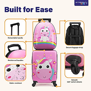 emissary Kids Luggage With Wheels For Girls, Unicorn Kids Luggage Set, Childrens Luggage For Girls With Wheels, Kids Suitcases With Wheels For Girl, Toddler Suitcase For Girls, Travel Luggage For Kids