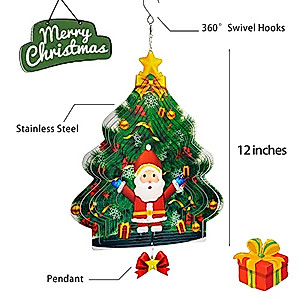 Joozer 3D Stainless Steel Wind Spinner 12 Inch Christmas Windmill Decoration for Indoor and Outdoor Garden Garden Courtyard Metal Windmill, Christmas Tree, Santa Claus