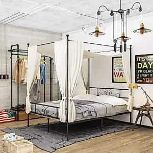 Weehom Full Canopy Bed Frame with Headboard and Footboard, 4 Posters Metal Bed Frame, No Box Spring Needed, Mattress Foundation Platform Bed for Kids and Adults, Black