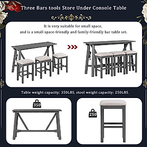 Bellemave Sofa Table with Stools and Outlet Kitchen Bar Height Table and Chairs Console Table with 3 Upholstered Stools 4 Piece High Top Long Dining Table Set, Gray