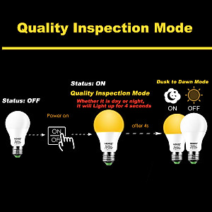 HEKEE Dusk to Dawn Light Bulbs A19 8W 720 Lumens, Outdoor Porch Lights, 60 Watt Equivalent, Amber LED Orange-Yellow Sensor Bulb, Security Bulb(Auto On/Off), E26 Screw Base(4 Pack)