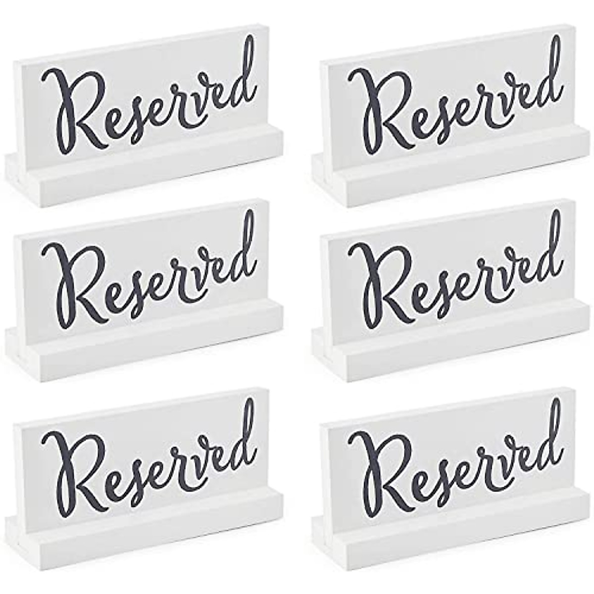Darware Wooden Reserved Signs for Tables (6-Pack, White); Rustic Real Table Signs with Sign Holders for Weddings, Special Events, and Restaurant Use