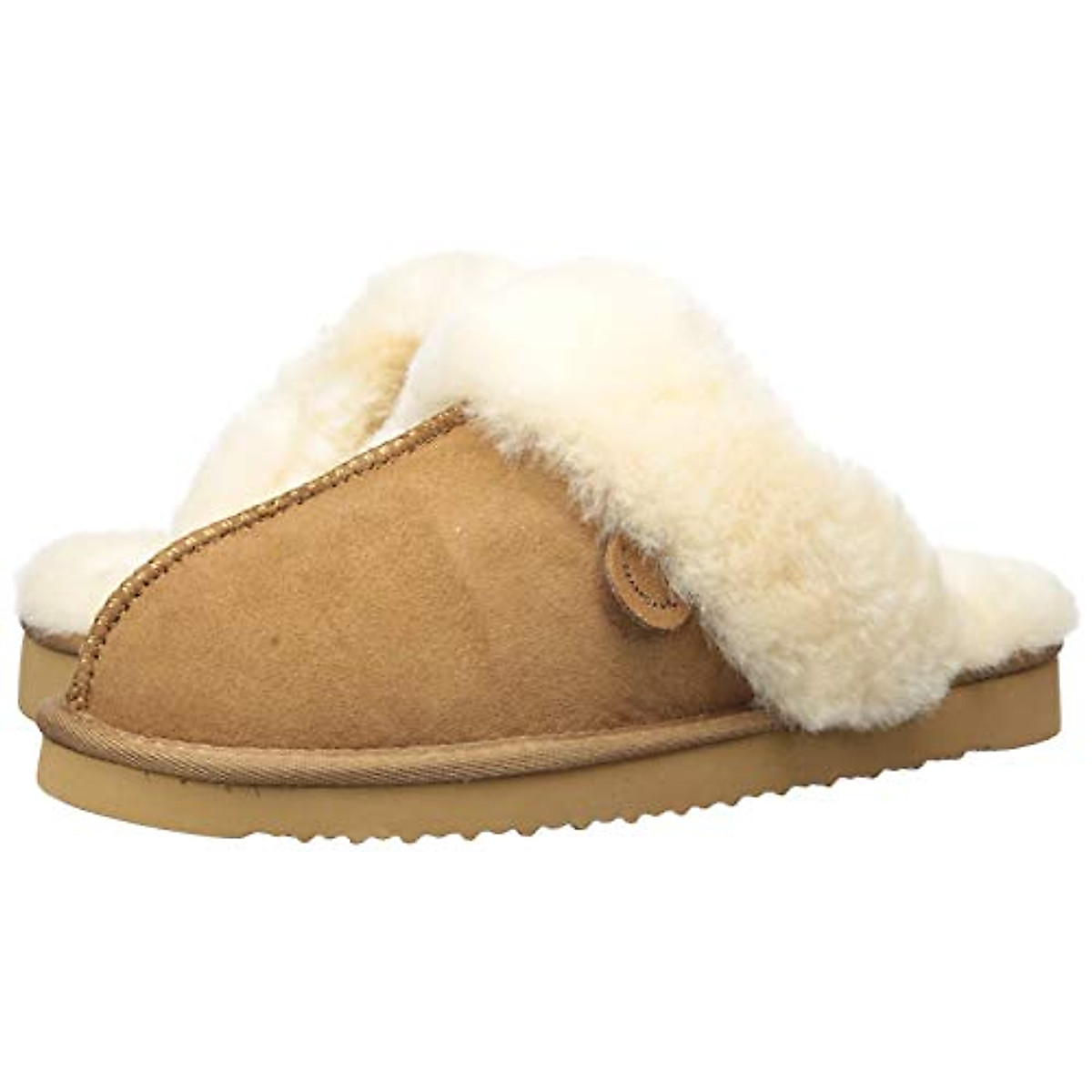 Dearfoams Women's Fireside Sydney Shearling Fur Indoor/Outdoor Scuff Slipper with Wide Widths, Chestnut, 11