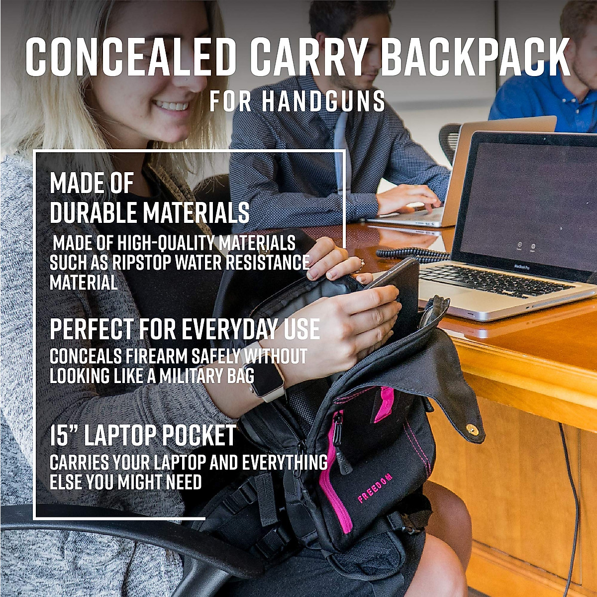 Concealed Backpack Holster for Men and Women, American Rebel Small Freedom Concealed Carry Backpack - Black/Grey