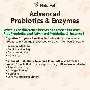 NaturVet Advanced Probiotics and Enzymes Supplement Digestive Enzymes - Plus Probiotics & Prebiotics Soft Chews, 70 Count Made in The USA with Globally Source Ingredients 70 Soft Chews