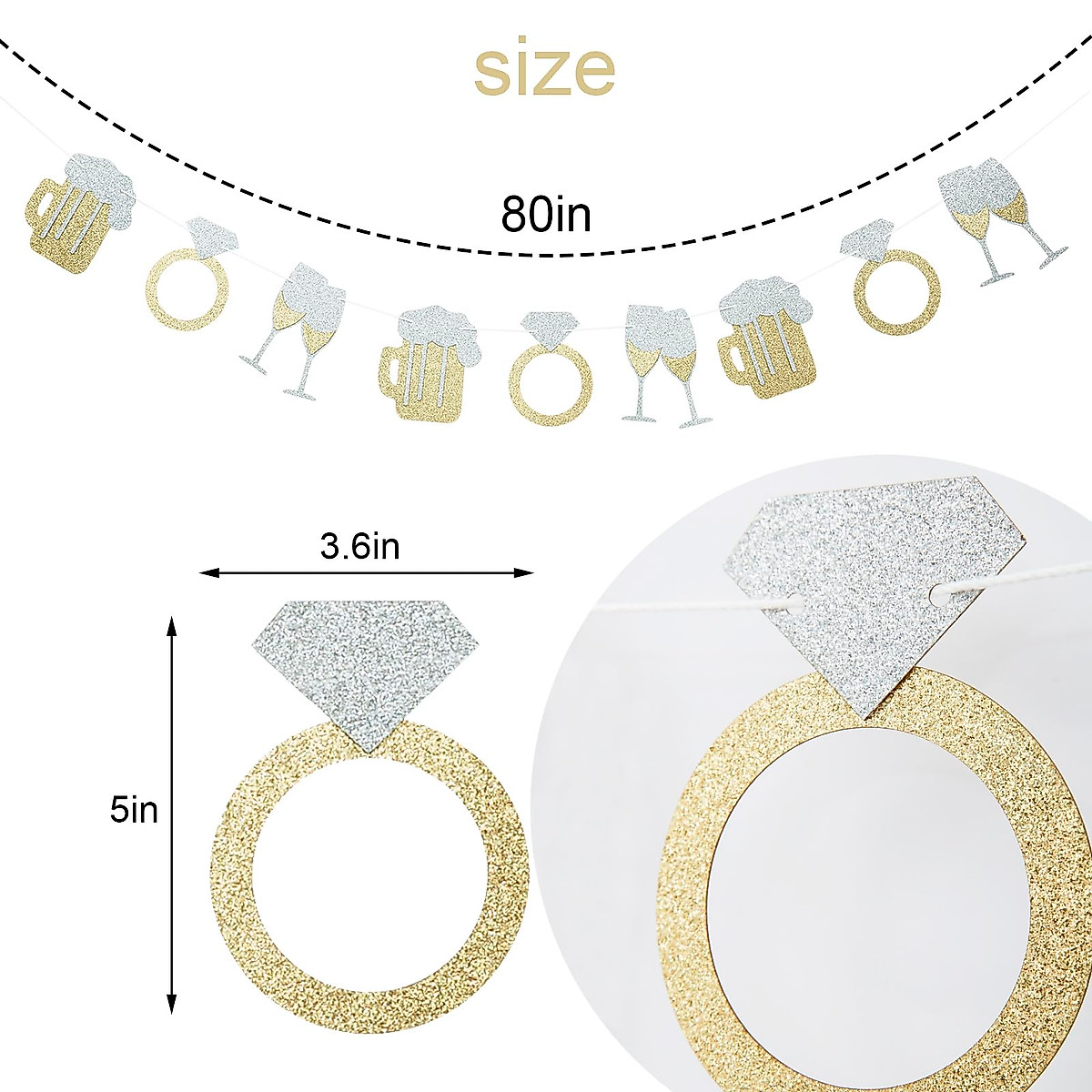 UOREND Glitter Gold And Silver Brewery Diamong Rings Banner,Engagement Party Decorations,Bride To Be Decorations,Bridal Shower Decor,Bubbles And Brews Before I Do'S Banner,Beer Engagement Sign