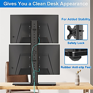 ErgoFocus Vertical Dual Monitor Stand, Stack Two Computer Screens up to 32 inches Each, Free-Standing Monitor Desk Mount, Monitor Mount with Height Adjustment, Swivel, VESA Stand 75/100x100mm