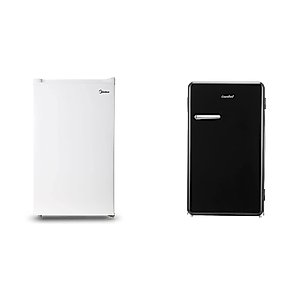 Midea WHS-109FW1 Upright Freezer, 3.0 Cubic Feet, White & COMFEE 3.3 Cubic Feet Solo Series Retro Refrigerator Sleek Appearance HIPS Interior, Energy Saving, Adjustable Legs [Black]