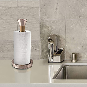 NuSteel nu Steel TG-KPTH-17CH Hammered Copper Standing Easy One-Handed Tear Kitchen Dispenser with Weighted Base for Standard Paper Towel Holder Wall Mount, Polished Wood