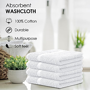 Avalon Towels Cotton Washcloths – (Pack of 48) Size 12x12 Inches, 100% Ring Spun Cotton, Soft & Absorbent Face Towels, Gym Towels, Hotel and Spa Quality, Reusable Fingertip Towels (White)