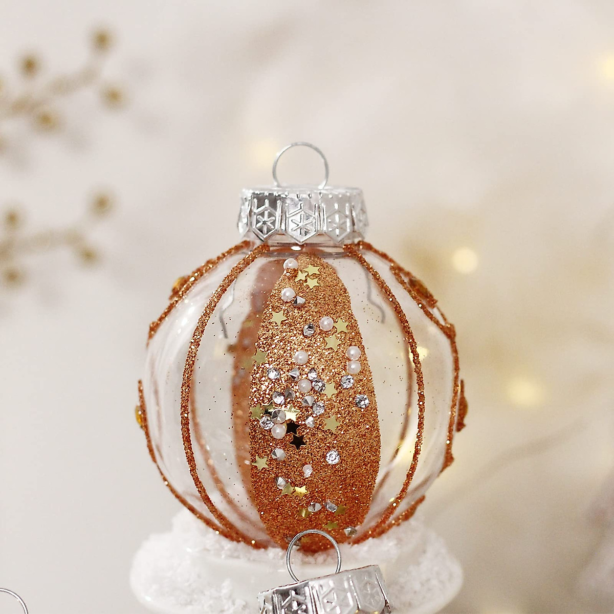 MoonXmas Christmas Ornaments Set, 2.75"/70MM Red Clear Plastic Shatterproof Christmas Tree Hanging Decorations, for Indoor Home Halloween Thanksgiving Xmas Decor - 6Pcs.