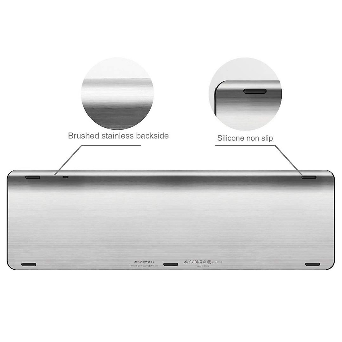 Arteck 2.4G Wireless Keyboard Stainless Steel Ultra Slim Full Size Keyboard with Numeric Keypad for Computer/Desktop/PC/Laptop/Surface/Smart TV and Windows 10/8/ 7 Built in Rechargeable Battery