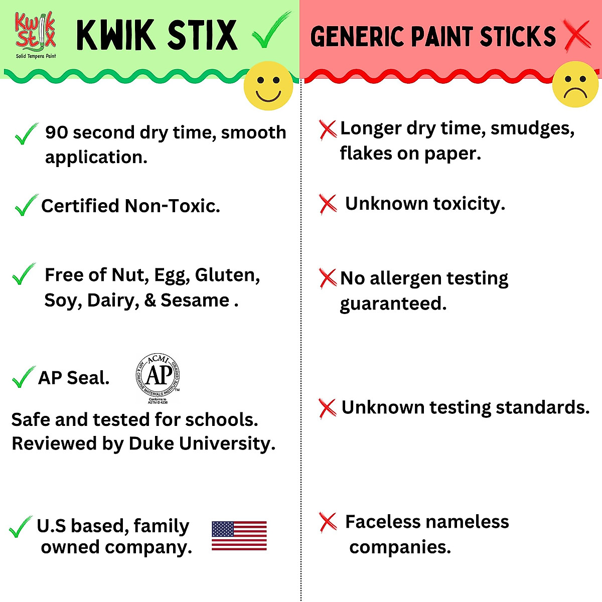 Kwik Stix Solid Tempera Paint Sticks, 24 Colors, Washable Paint Sticks for Kids, Non-Toxic, Quick Drying, Allergen Free, Paint Sticks in Classic, Metallic & Neon Colors, Paint for Kids and Toddlers