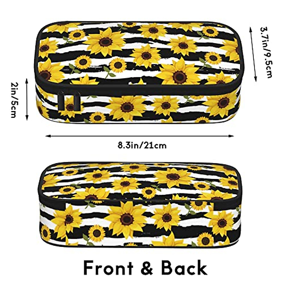 3 Compartments Durable Sunflower Pencil Pen Case for Boys Girls Teen, Large Capacity Pencil Box with Zipper Organizer Pencil Bag Stationery Pouch Makeup Bag Supplies Office Stuff